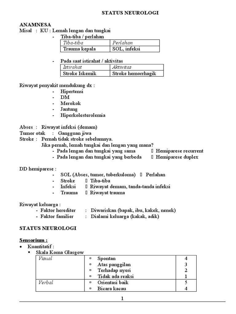 Status Neurologis dan Fasikulasi Lidah | PDF