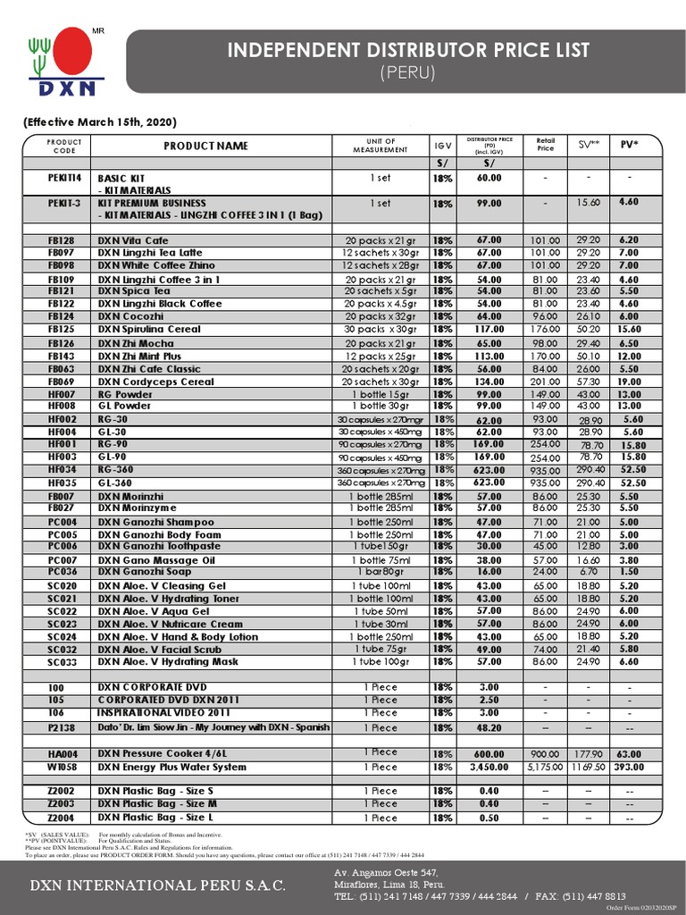 Independent Distributor Price List: (PERU) | PDF | Nature | Business