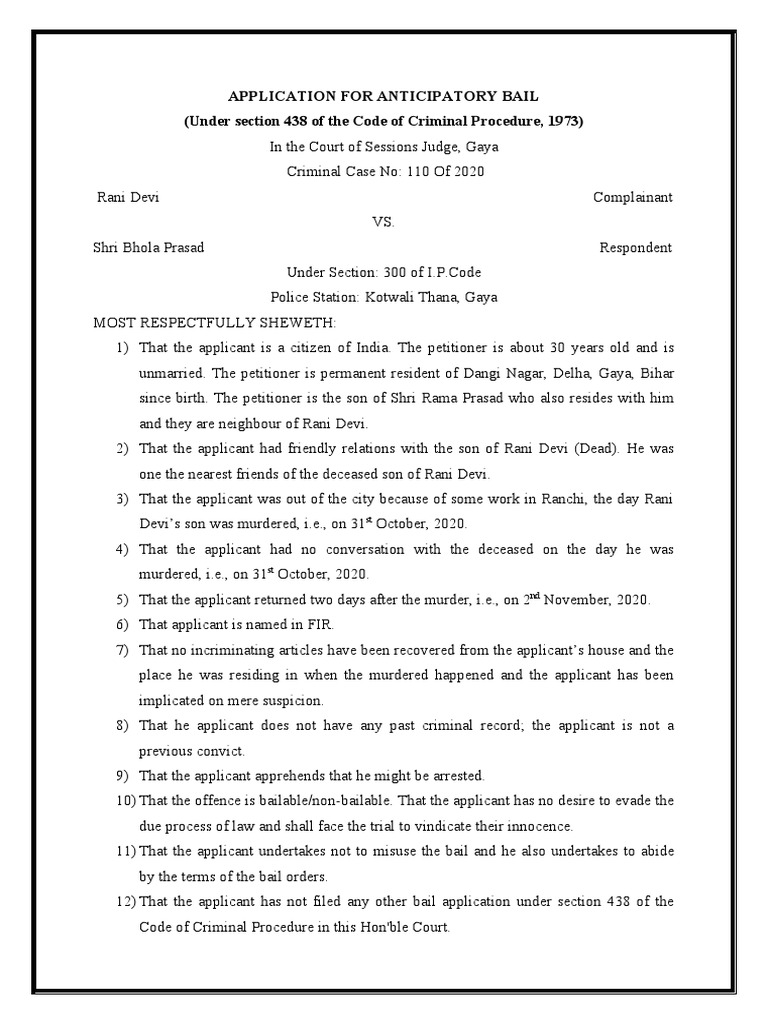 Application For Anticipatory Bail | PDF | Bail | Virtue