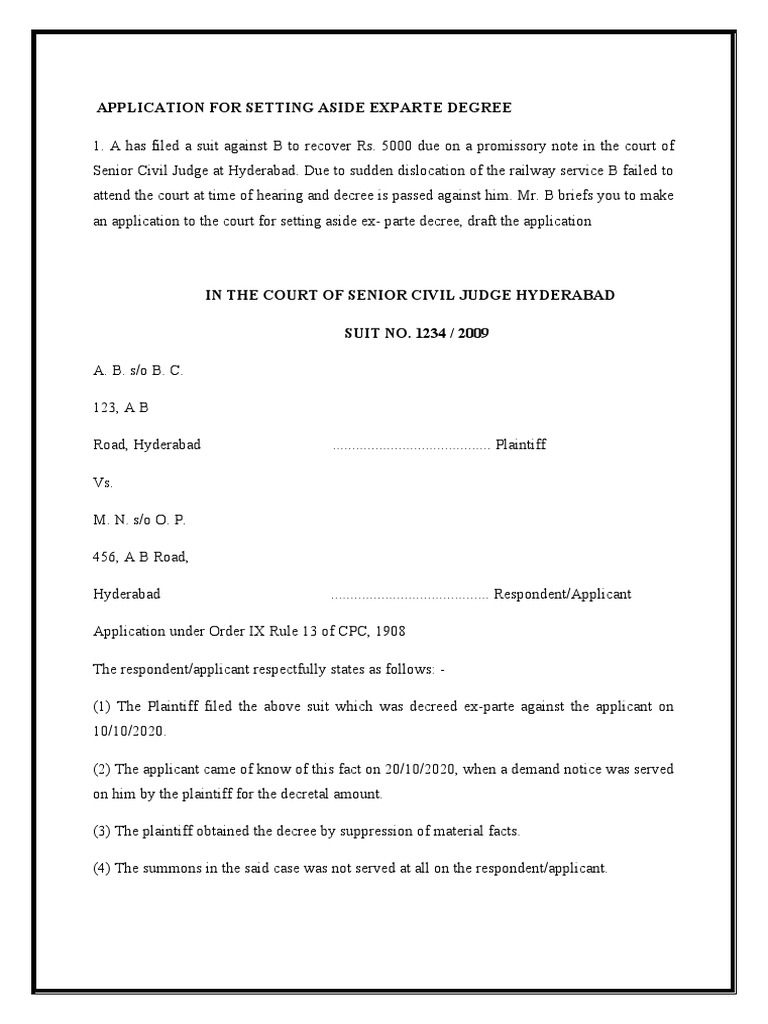 SET ASIDE EXPARTE DECREE APPLICATION | PDF