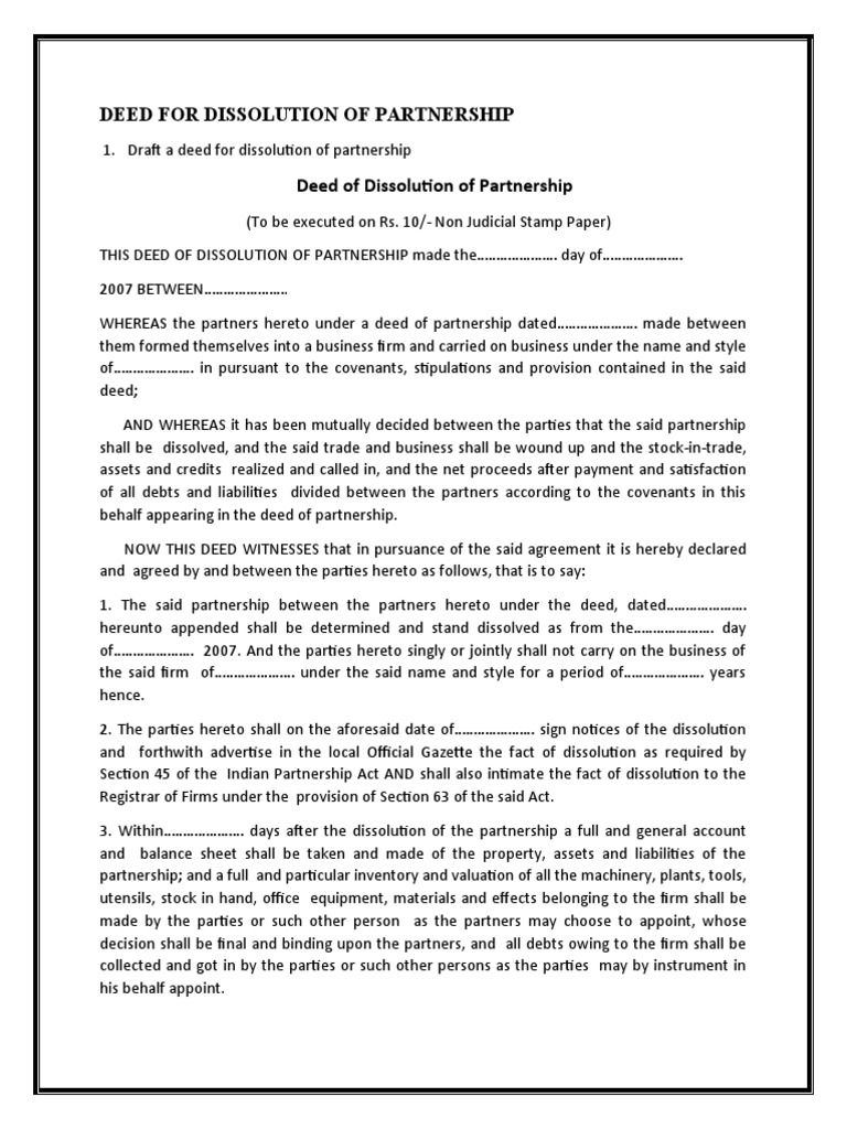 Deed For Dissolution of Partnership | PDF | Partnership | Liquidation