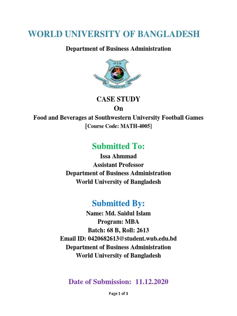 MBA Case Study: SWU Game Concessions | PDF | Drink | Food And Drink