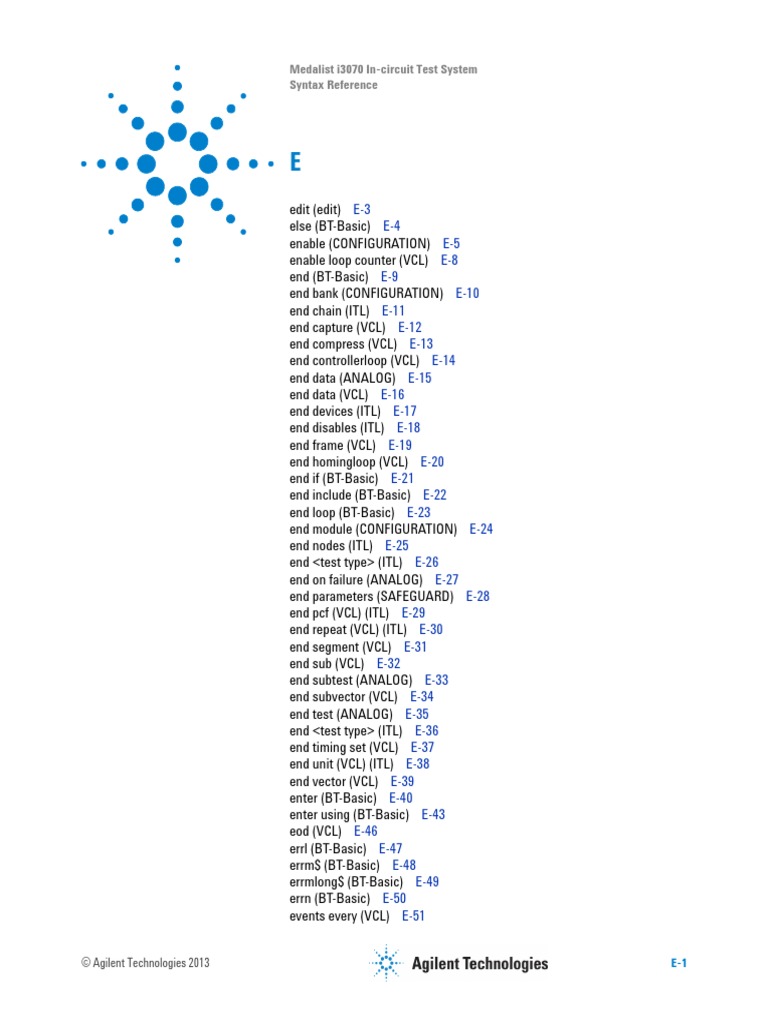 Medalist I3070 In-Circuit Test System Syntax Reference: © Agilent ...