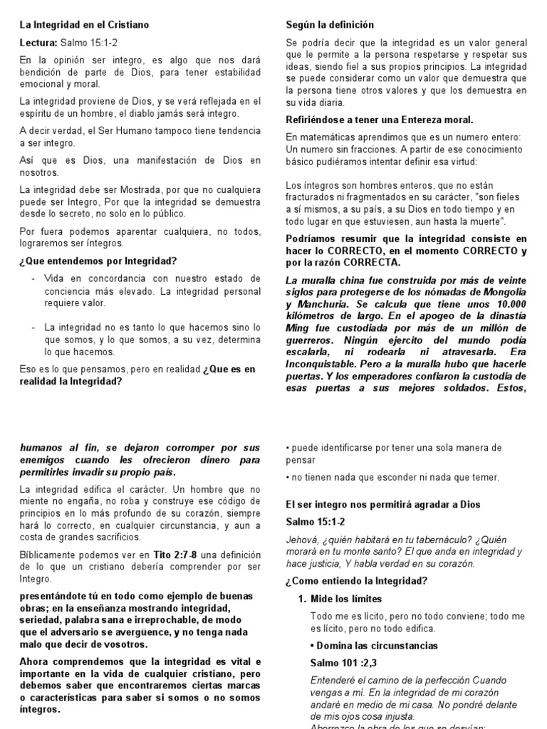 La Integridad en la Vida Cristiana | PDF | Moralidad | Dios