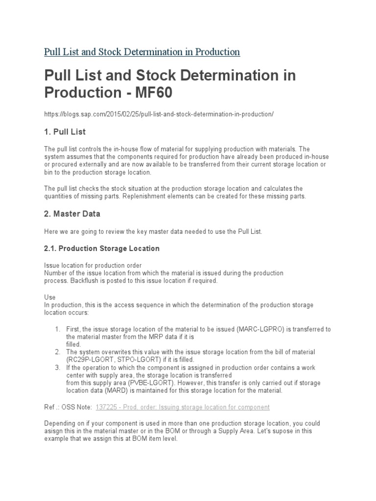 Pull List and Stock Determination in SAP | PDF | Supply Chain ...