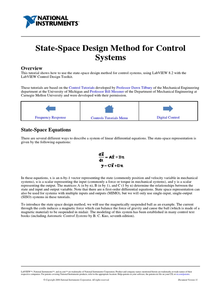 State Space For Control Systems | PDF | Control Theory | Applied ...