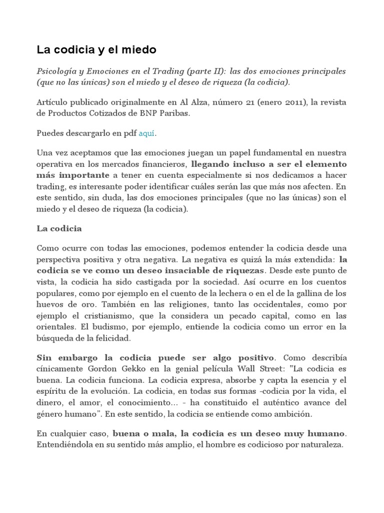 II La Codicia y El Miedo | PDF | Temor | Las emociones