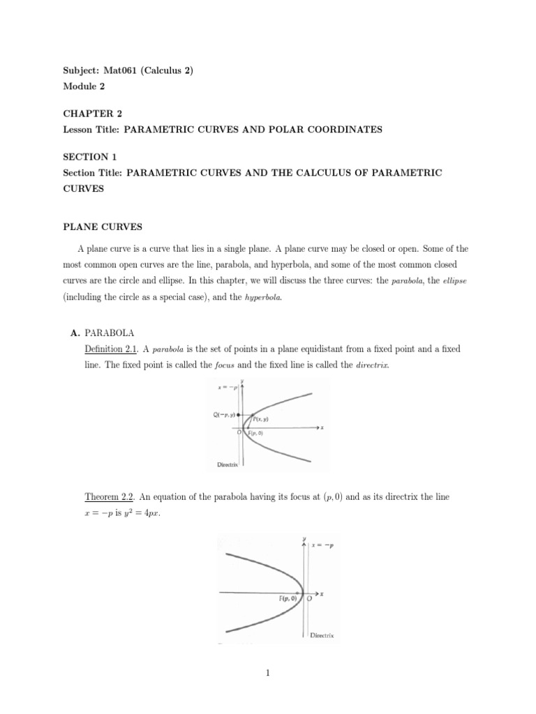 Mat061 Calculus 2 Parametric Curves and Polar Coordinates | PDF ...
