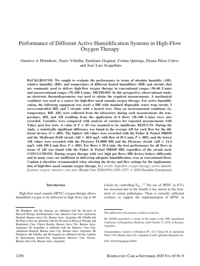 Performance of Different Active Humidification Systems in High-Flow ...