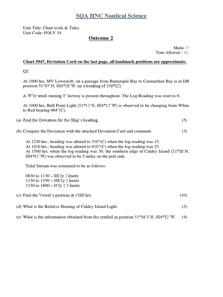 Chart 5047 (3) Question & Marking Scheme | PDF | Tide | Navigation
