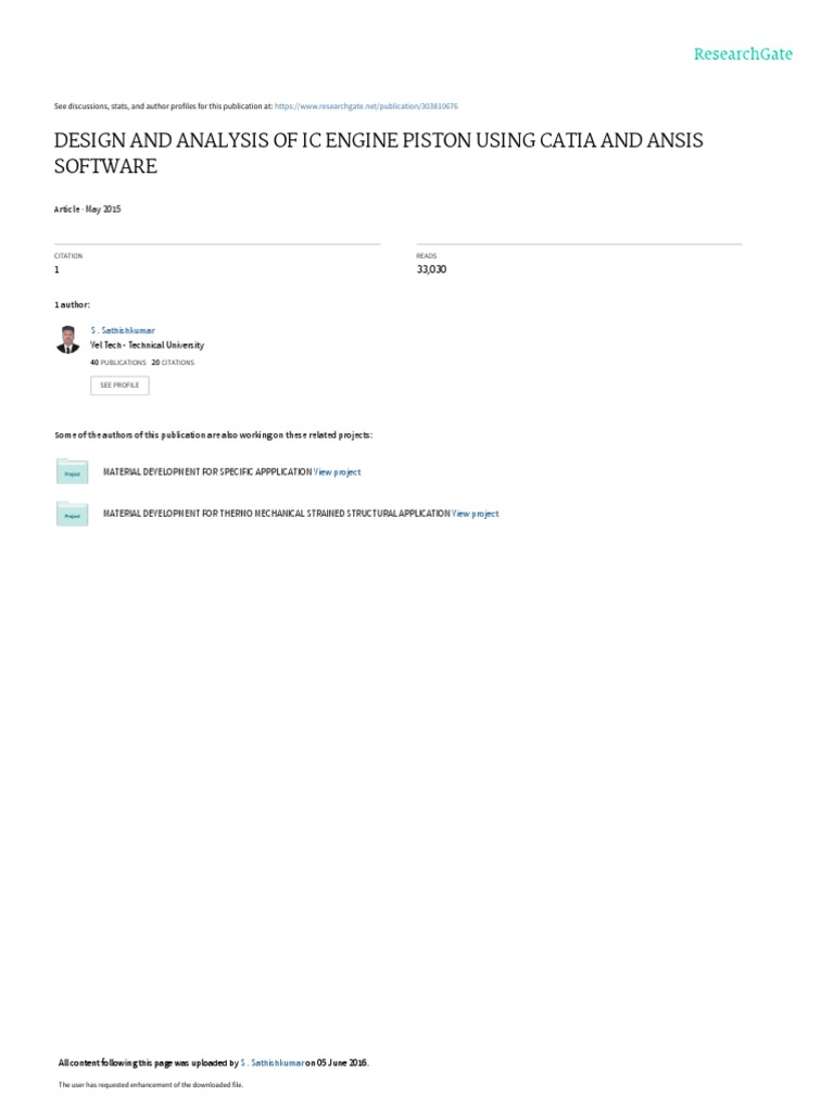 Design and Analysis of Ic Engine Piston Using Catia and Ansis Software ...