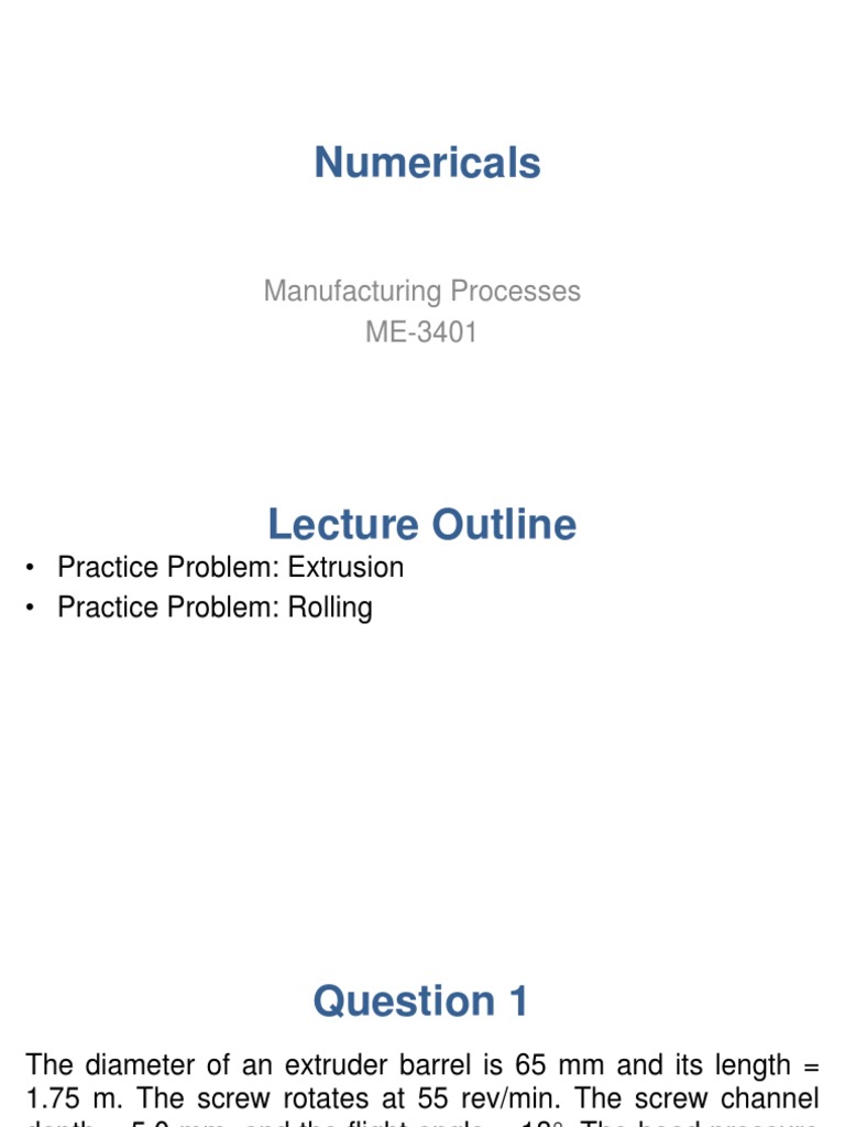 Lecture 15 Numericals Pdf Pdf Extrusion Chemical Engineering