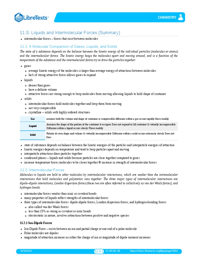 11.S Liquids and Intermolecular Forces (Summary) | PDF | Intermolecular ...