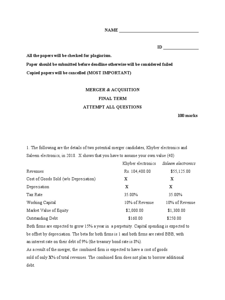 Merger and Acqusition Paper Final | PDF | Mergers And Acquisitions ...