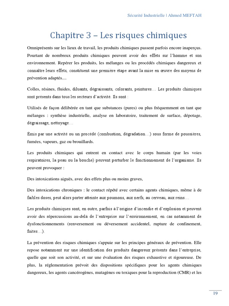 Chapitre 3 Risques Chimiques PDF | PDF | Combustible | Prophylaxie