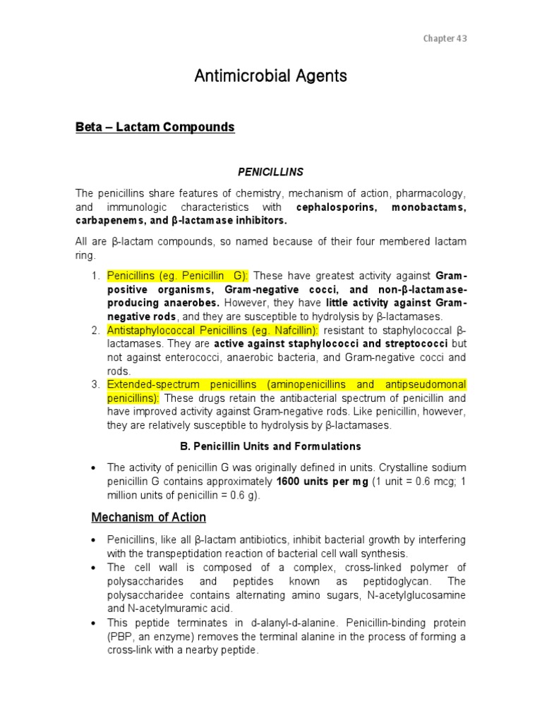Antimicrobial Agents: Beta - Lactam Compounds | PDF | Beta Lactamase ...