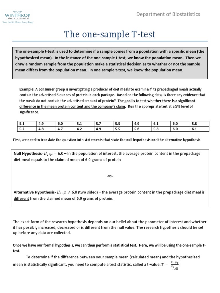 One-sample T-test Explained | PDF | P Value | Student's T Test