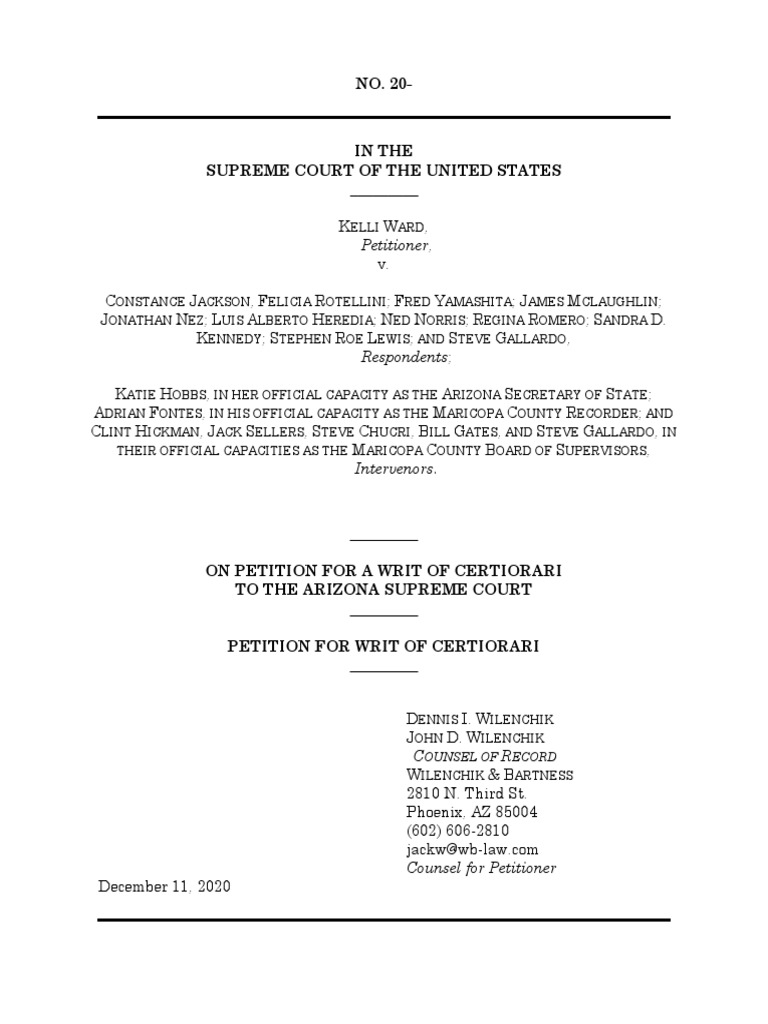 Arizona SCOTUS Challenge - Petition For Writ - Ward v. Jackson, Et Al ...