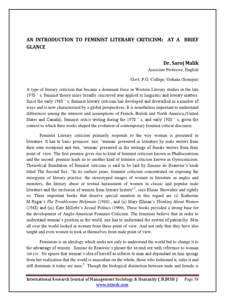 An Introduction To Feminist Literary Cri PDF | PDF | Feminism | Gender ...