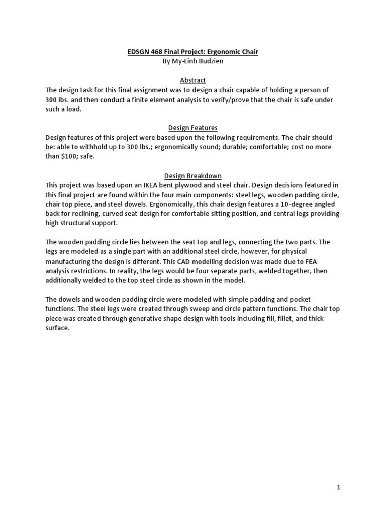 Budzien Edsgn 468 Final Project | PDF | Chair | Finite Element Method