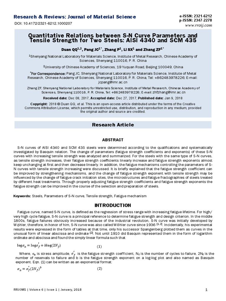 Quantitative Relations Between SN Curve Parameters Andtensile Strength ...