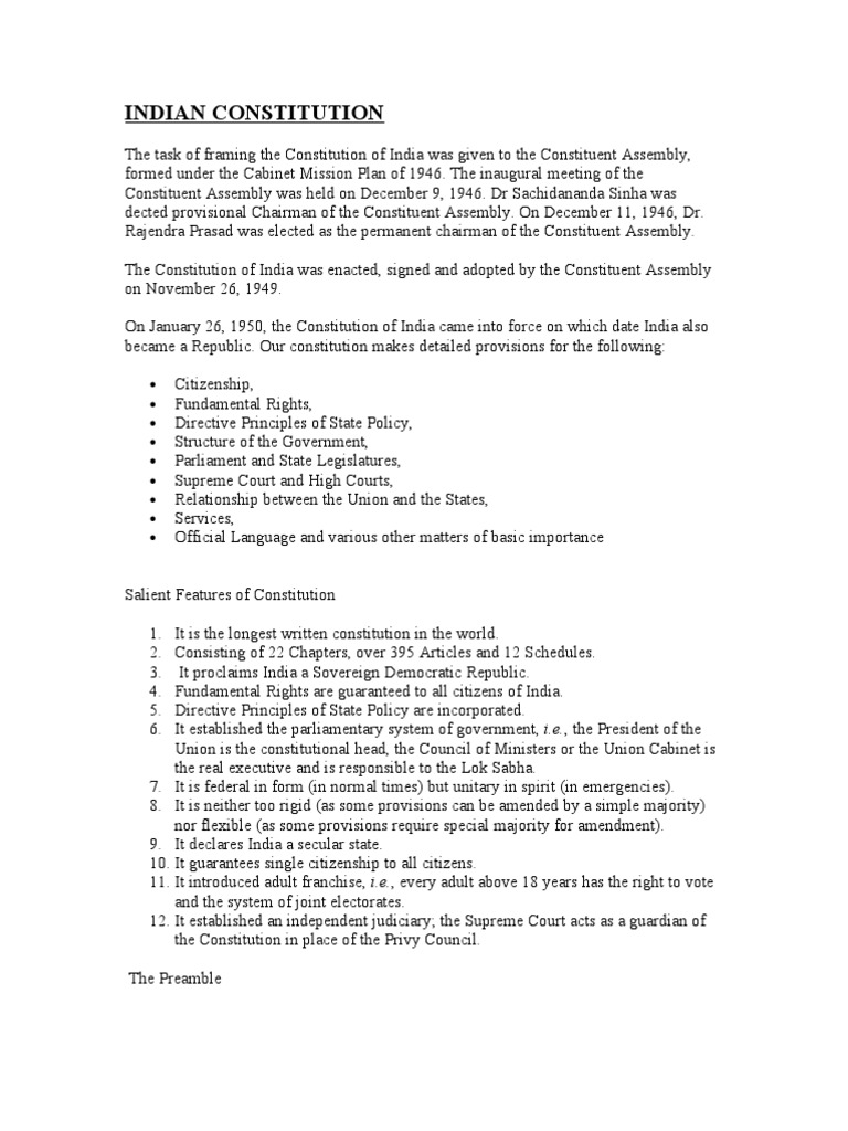 The Task of Framing The Constitution of India Was Given To The ...