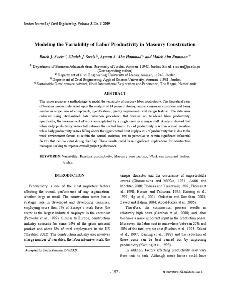 Modeling The Variability of Labor Productivity in Masonry Construction ...