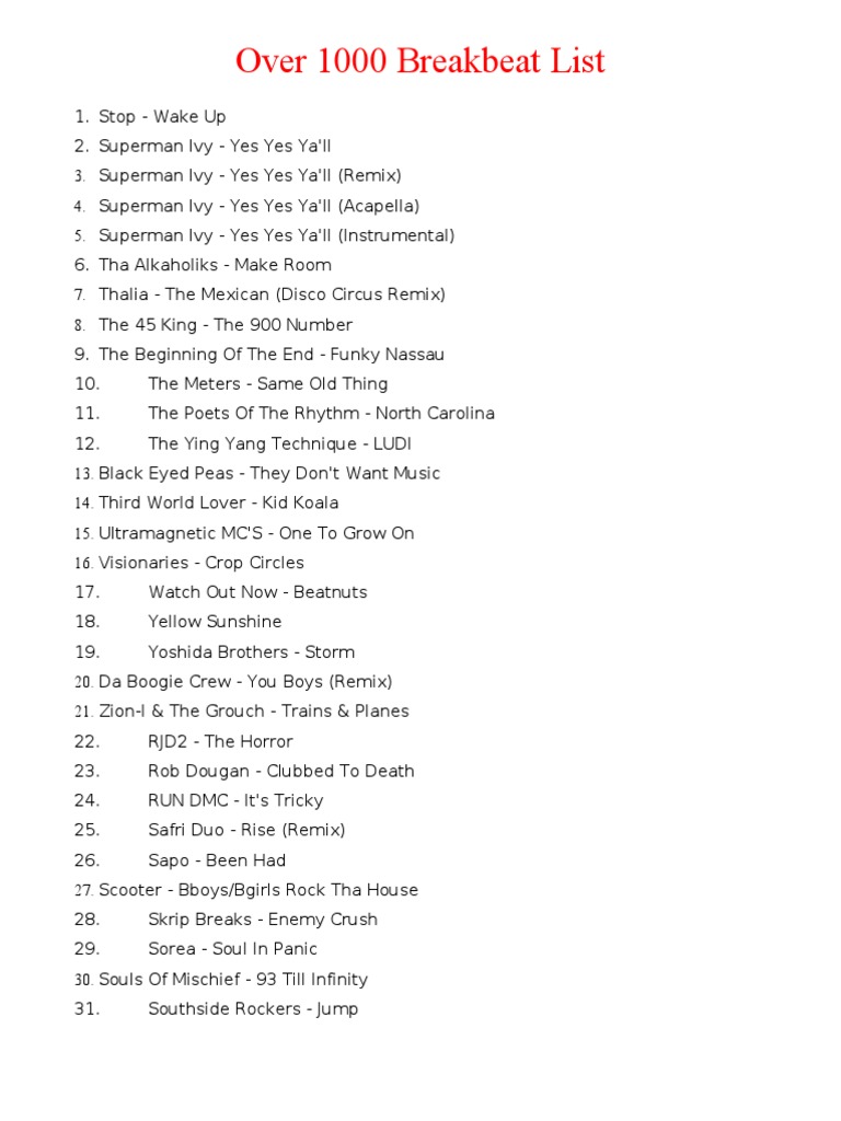 Breaks List PDF | PDF | Funk | Music