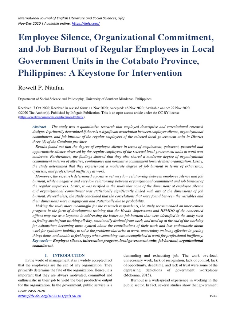 Employee Silence, Organizational Commitment, and Job Burnout of Regular ...