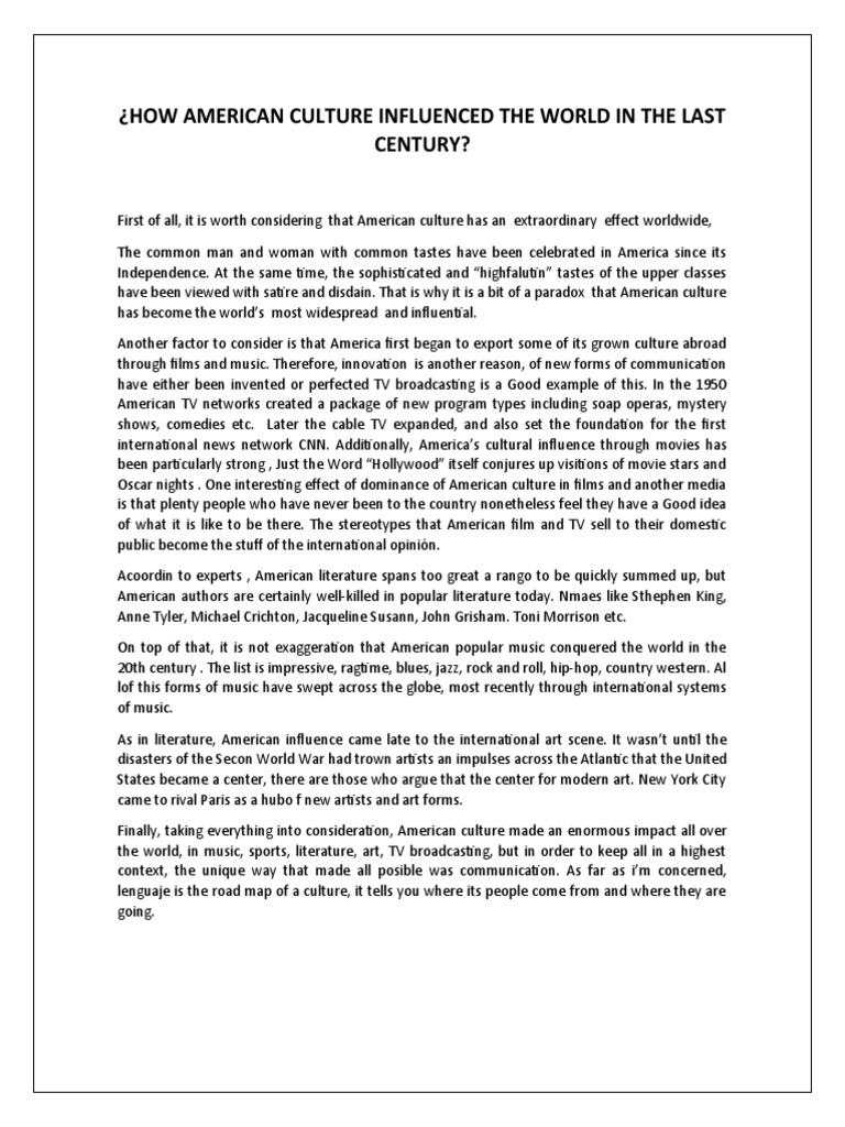 How American Culture Influenced The World in The Last Century | PDF ...