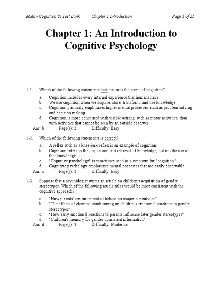 Cognitive MCQ PSYCHOLOGY | Download Free PDF | Cognitive Psychology | Behaviorism