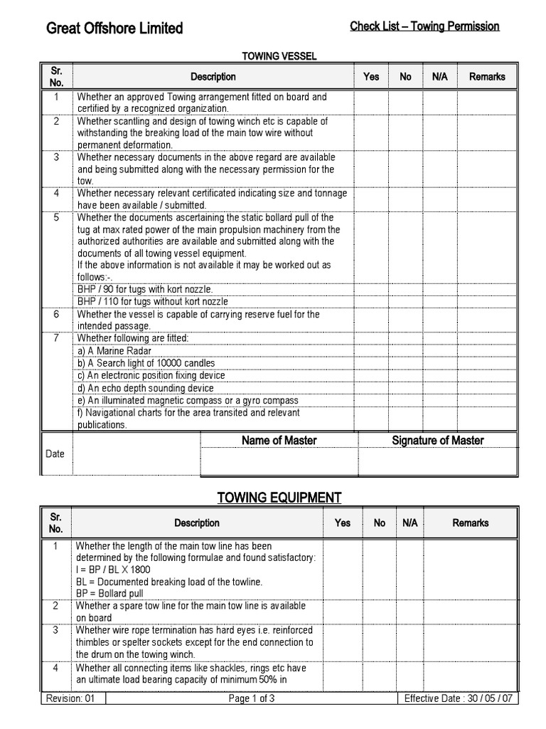 Towage Checklist: Ensuring Safety of Towing Operations Through ...