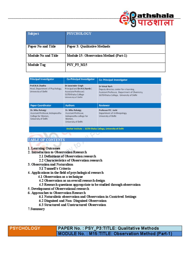 Observation Method (Part-1) | PDF | Observation | Qualitative Research