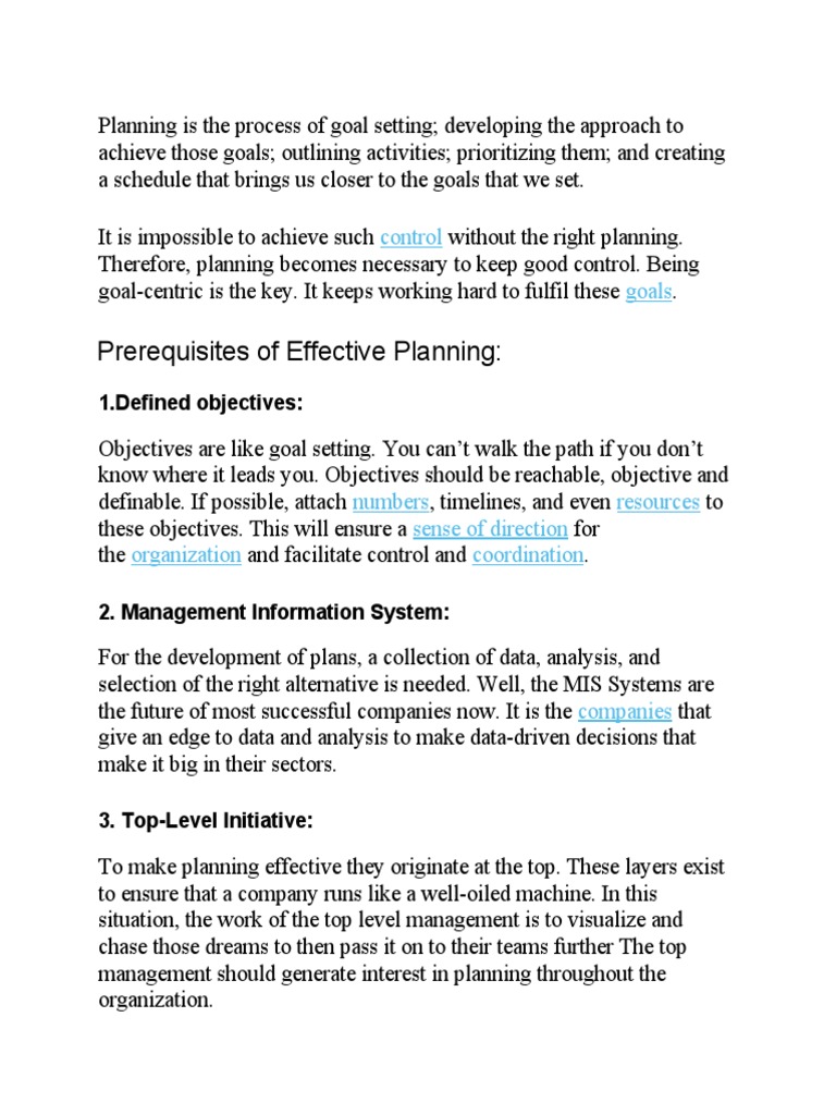 Prerequisites of Effective Planning:: Control Goals | PDF | Cost ...