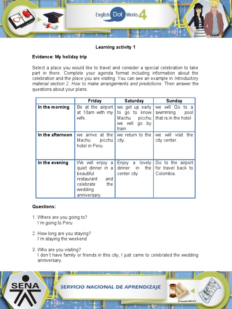 Learning Activity 1 Evidence: My Holiday Trip | PDF