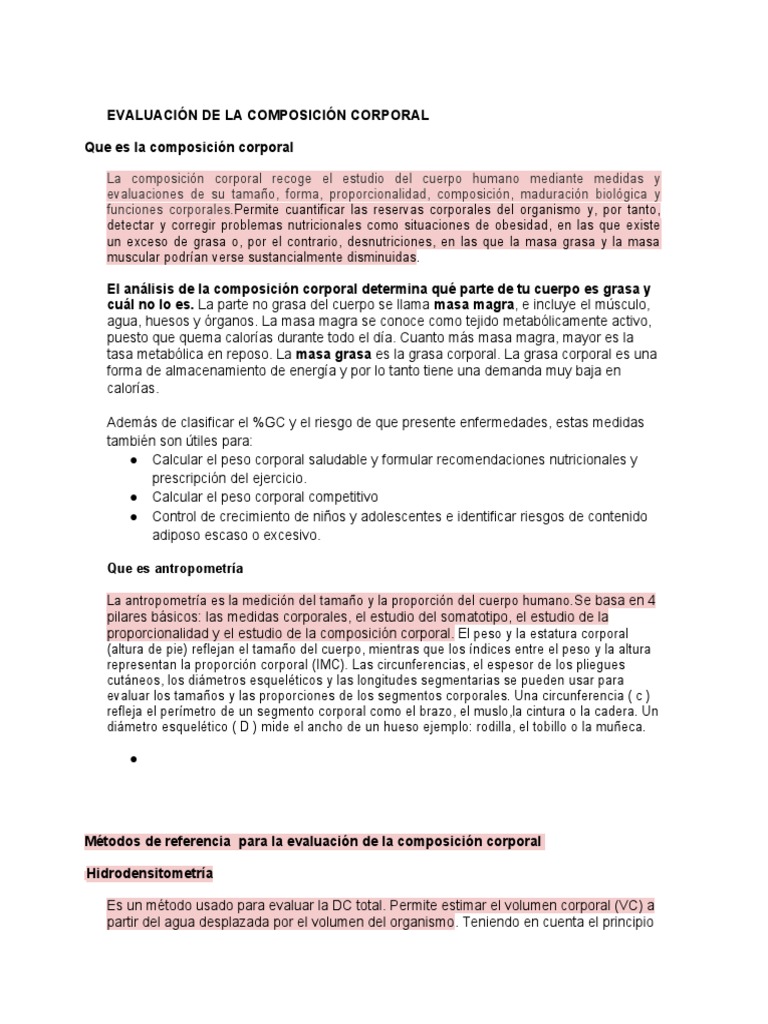 Metodos para Evaluar La Composición Corporal | PDF | Tejido adiposo | Obesidad