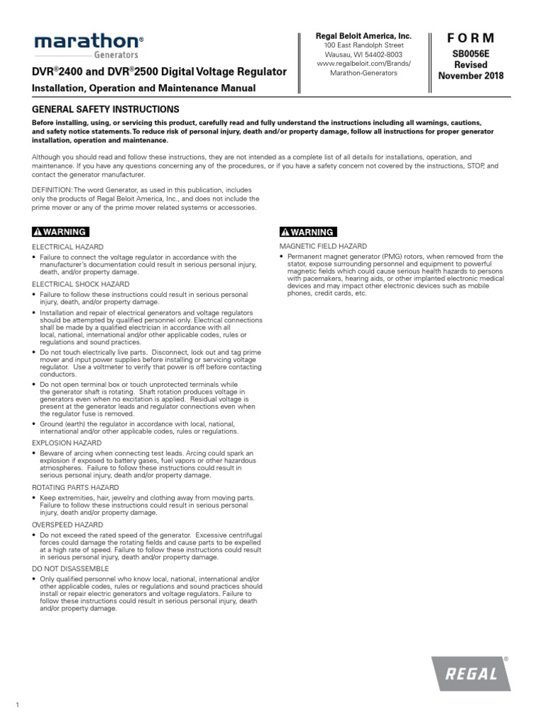 DVR 2400 and DVR 2500 Digital Voltage Regulator: Installation ...