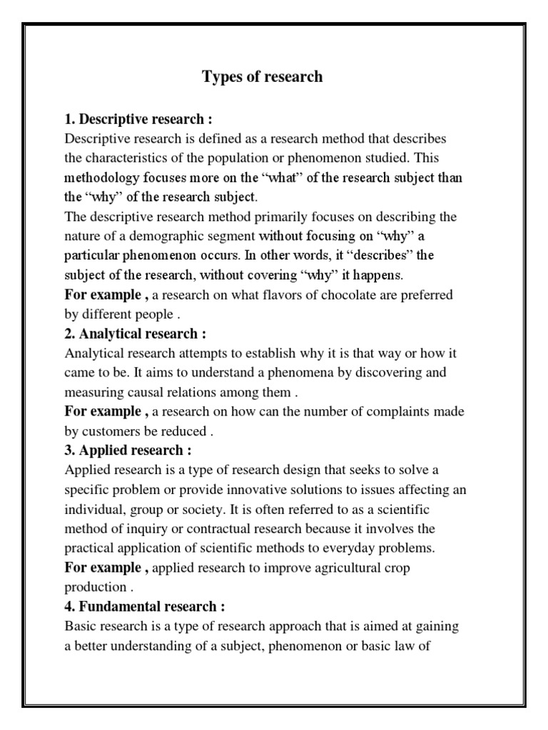 Types of Research and Examples | PDF | Quantitative Research | Basic ...
