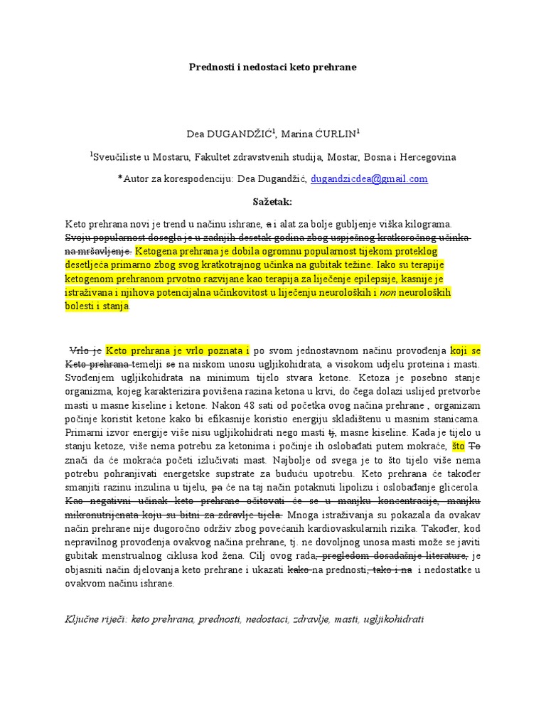 Prednosti I Nedostaci Keto Prehrane | PDF