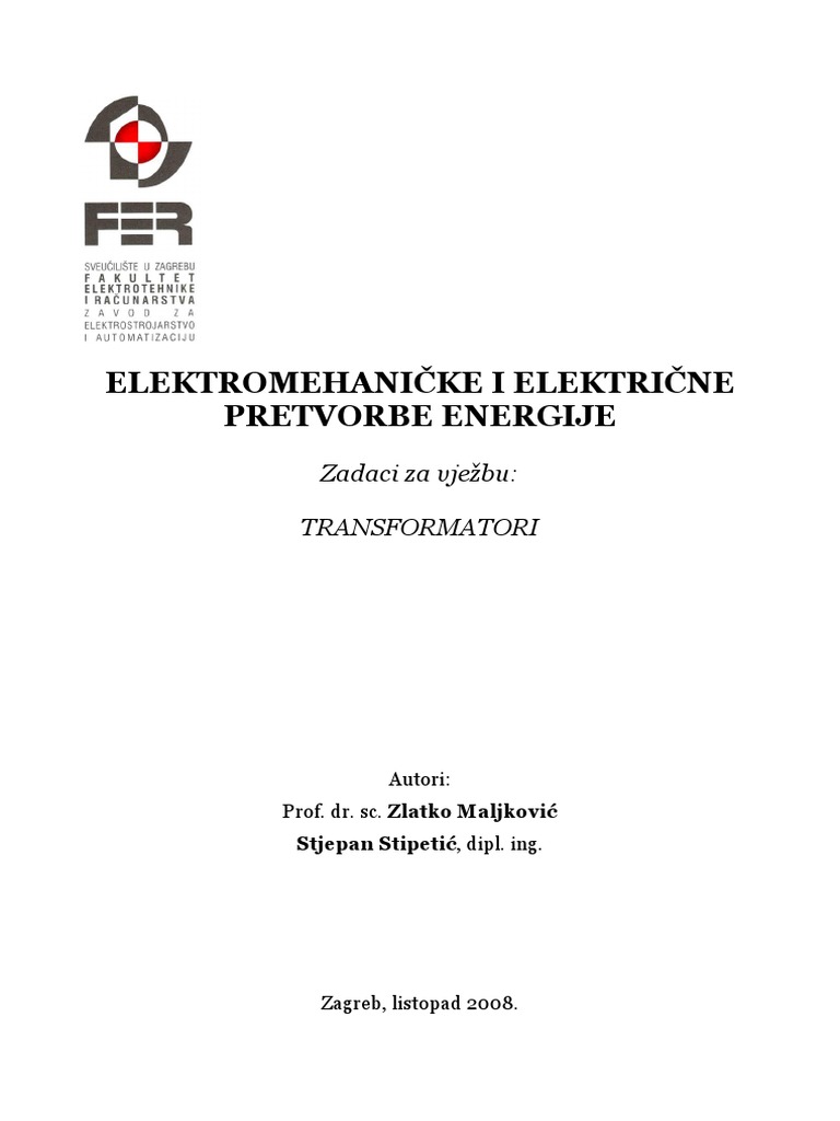 Zadaci Za Vjezbu Transformatori PDF | PDF
