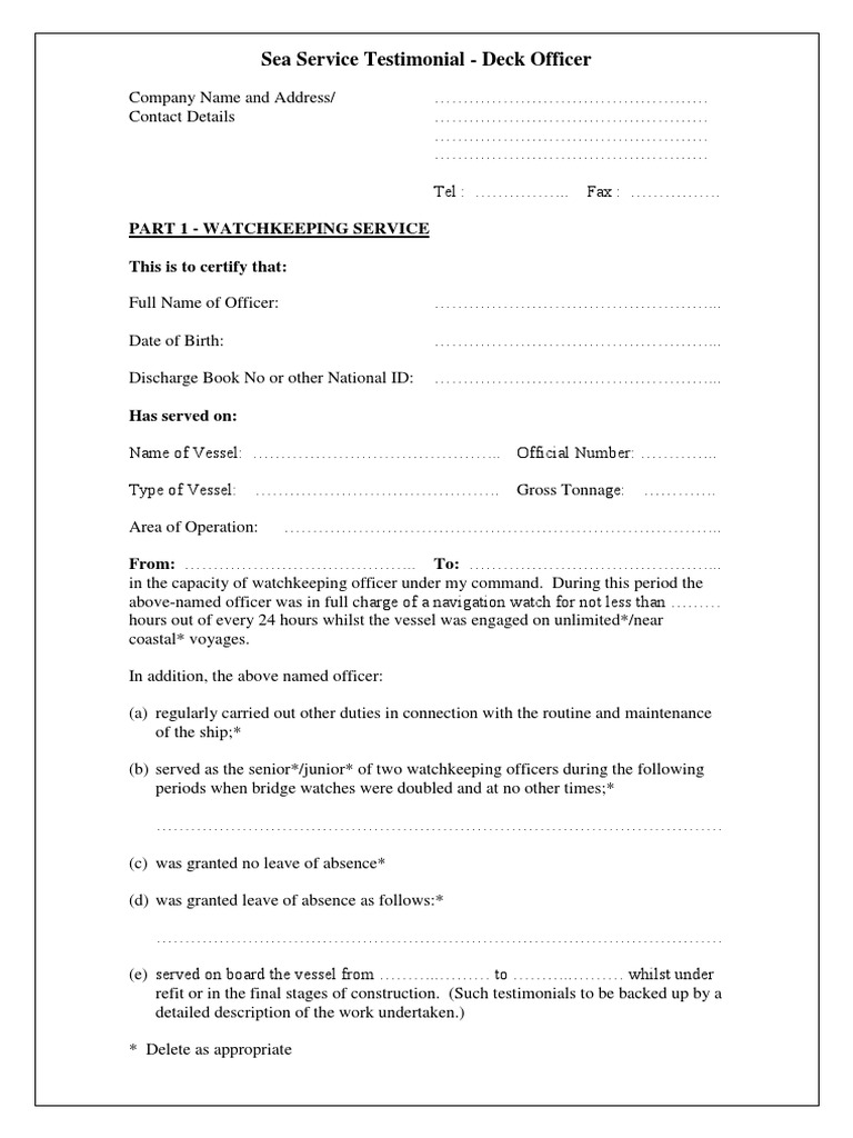 Sea Service Testimonial Deck Officer | PDF