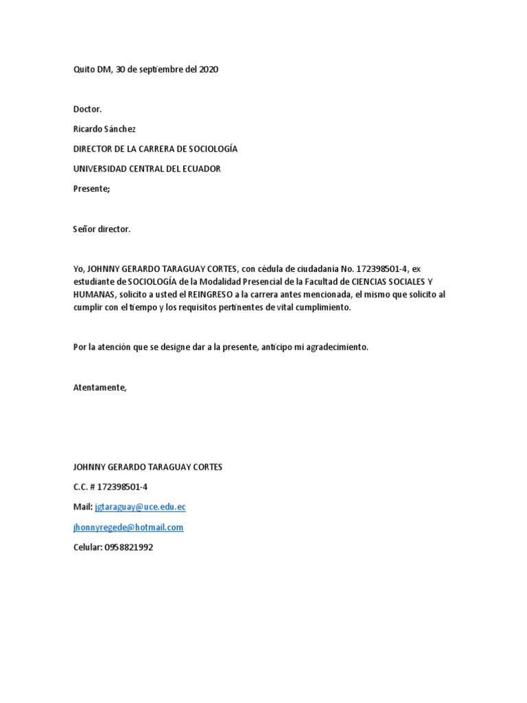 Solicitud de Reingreso | PDF