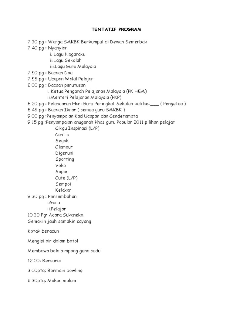 TENTATIF PROGRAM Hari Guru | PDF