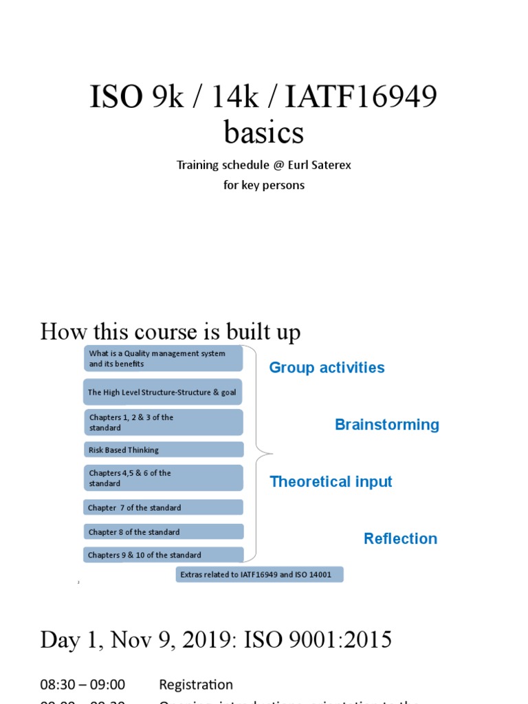 ISO 9k / 14k / IATF16949 Basics: Training Schedule at Eurl Saterex For ...