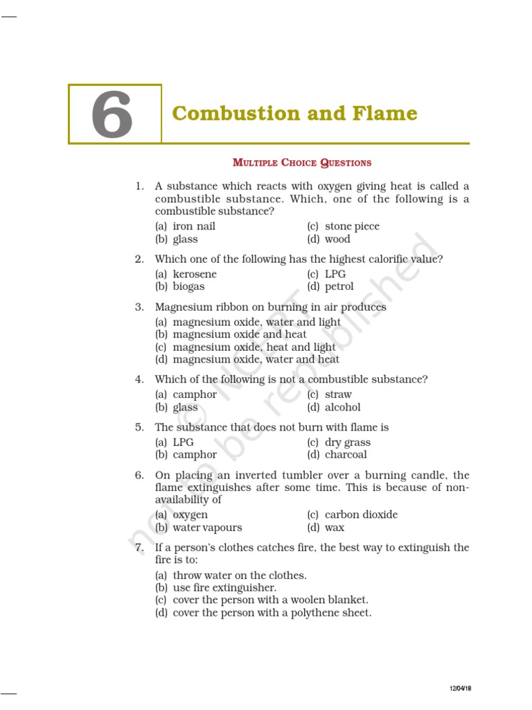 Multiple Choice and Short Answer Questions on Combustion and Flame ...