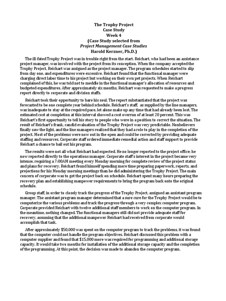 Project Management Case Studies: The Trophy Project Case Study Week 4 ...