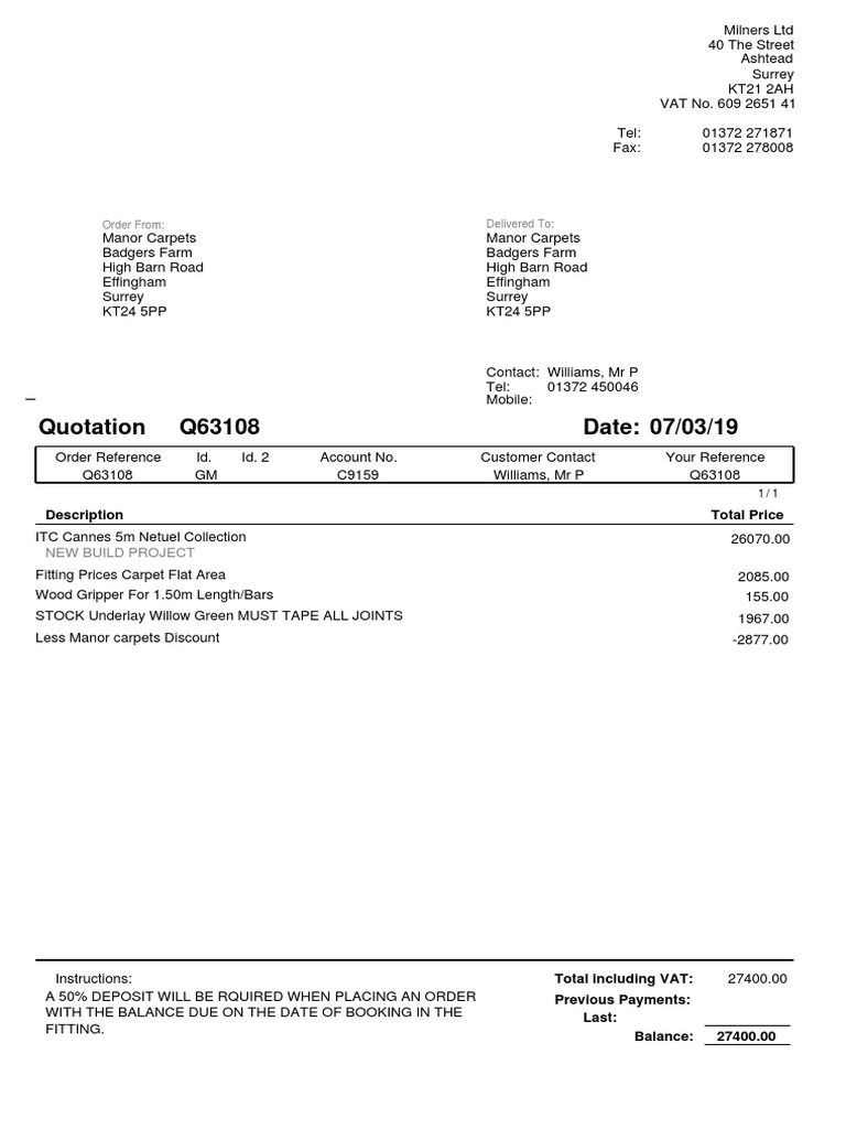 Carpet Quotation for New Build Project | PDF | Market (Economics ...