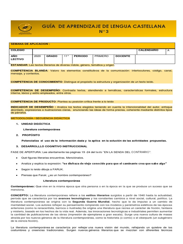 Guia Leng 11 Semana 3 | PDF | Autor | Cómics