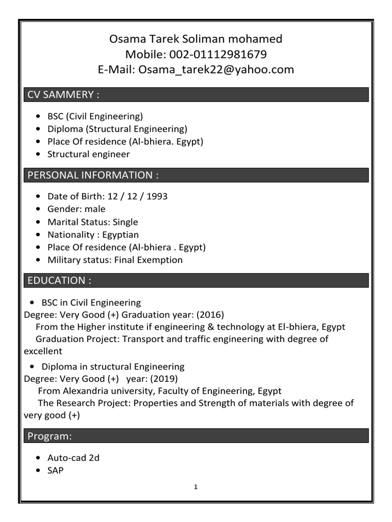 Osama Tarek CV | PDF