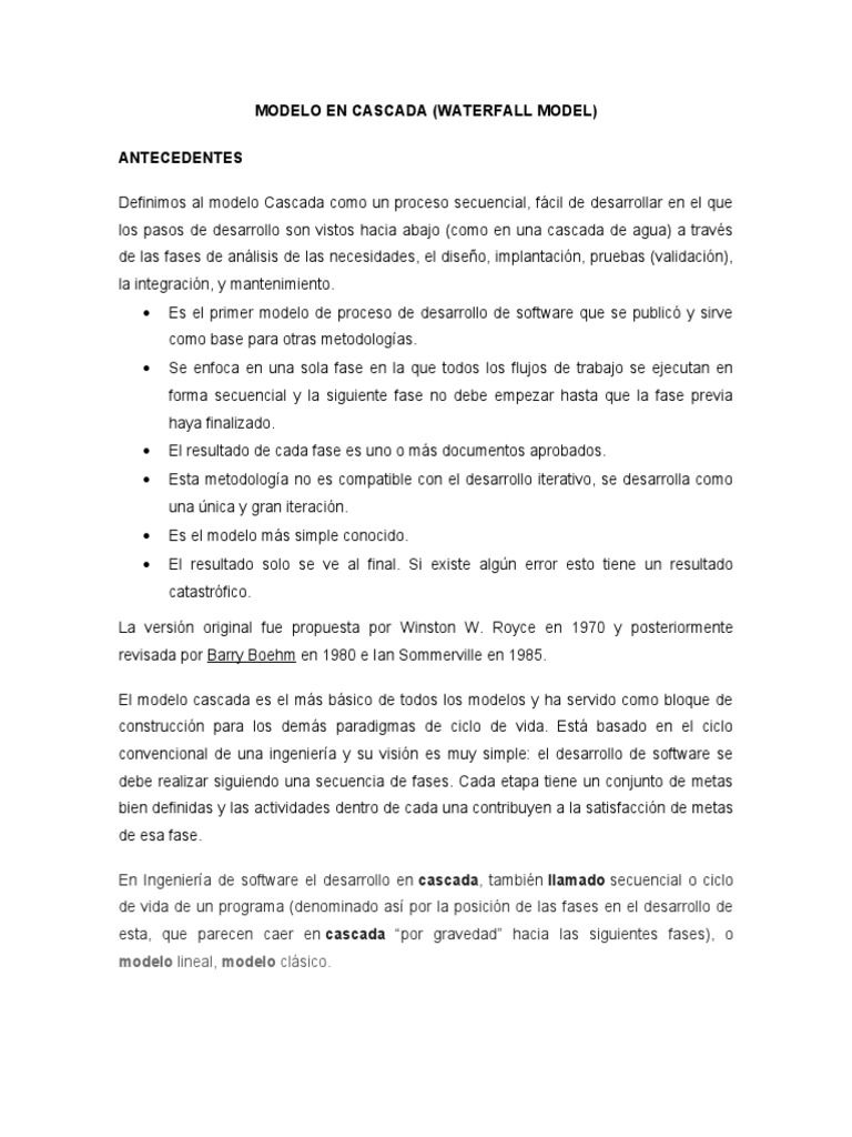 Modelo Cascada: Fases y Ventajas | PDF | Software | Ingeniería de Sistemas